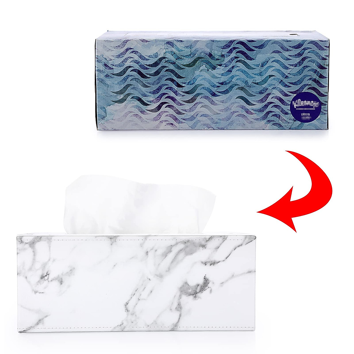 Sumnacon Rectangular Leather Tissue Box Cover - Stylish Tissue Box Holder with Magnetic Bottom, Decorative PU Tissue Box for Vanity Dresser Night Stand Table Countertop Home Office Car, Marble White