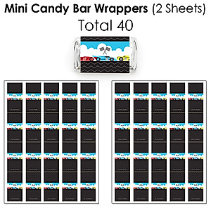Big Dot of Happiness Let’s Go Racing - Racecar - Mini Candy Bar Wrappers, Round Candy Stickers and Circle Stickers - Race Car Birthday Party or Baby Shower Candy Favor Sticker Kit - 304 Pieces