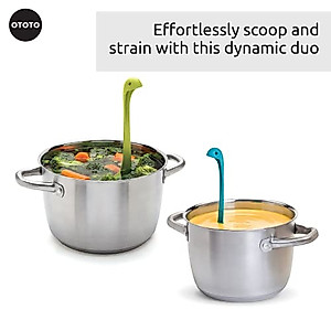 OTOTO Turquoise Nessie Ladle & Green Mama Nessie Colander Value Pack - Special Edition Soup Ladle & Colander Set - Ladles for Cooking - Kitchen Colander for Pasta - Dishwasher Safe & BPA free Ladle