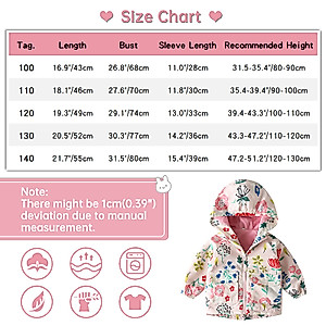 Little Girls Jackets Fleece Lined Hooded Light-Waterproof Windbreaker Trench Coat Toddler Baby Cartoon Printed Softshell Hoodies Outdoor Outwear Zip Up Dust Coat for Kids Beige Floral 4-5T