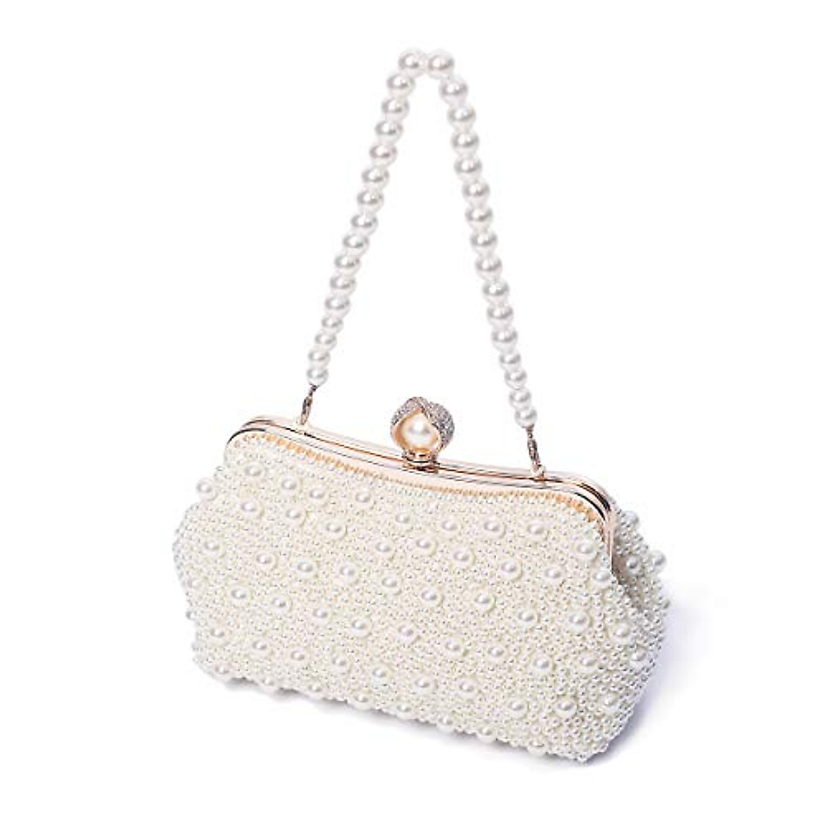 TOIHSUAN Women's Pearl Beaded Cream Evening Cluthes Bags for Wedding-with shoulder strap, 22cm*8cm*12cm