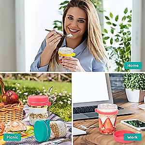 Korlon 4 Pack Overnight Oats Containers with Lids, 16oz Glass Food Oatmeal Container, Wide Mouth Overnight Oats Jars with Spoons for Cereal Yogurt Fruit Vegetable Milk