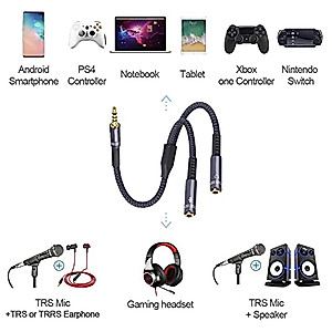 Audio Splitter, Headphone Splitter 3.5mm Nylon-Braided，BEZOKABLE Aux Splitter Male TRS to Dual Female 3.5 Audio Cable for Phone, PS4,PS5, Xbox One S,Nintendo Switch, Tablets and More