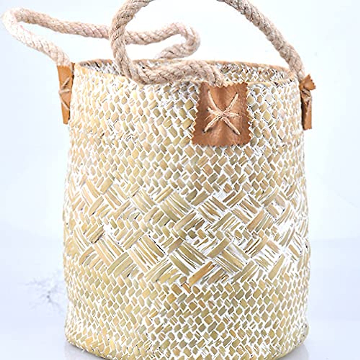 HANABASS Hanging Planters Hanging Flower Pot Multifunction Handmade Seagrass Braided Basket Flower Pot Desktop Storage Box Woven Laundry Basket(White Big) Hanging Indoor Planters Indoor Planter