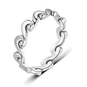 BORUO 925 Sterling Silver Ring, Wave Hawaiian Ring Comfort Fit Band Size 6