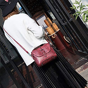 Segater® Womens Vintage Rivet Saddle Shoulder Bag Crossbody Bag Sling Bag Shopper Travel Satchel