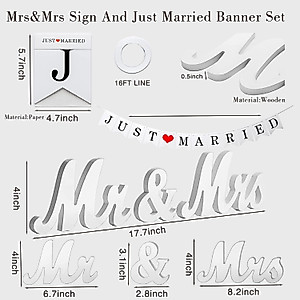 YULVINE Engraved Mr and Mrs Champagne Flutes Wooden Sign,Wedding Toasting Glasses for Bride and Groom,Cake Knife and Server Set Just Married Banner for Couple Reception Ceremony