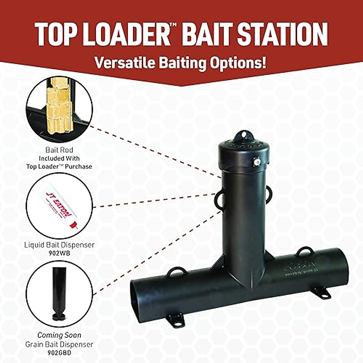 JT Eaton 902 Top Loader Rodent Bait Station, Black, Weather-Resistant, Dual Entrances, Compatible with Bait Blocks, Liquid, or Granular Bait
