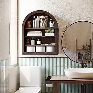 WOPITMER Vintage Arched Wall Shelf - Adjustable Shadow Box with Shelves, Boho Crystal Shelf, Figurine Display Shelf for Collectibles|Shot Glasses|Spice Jars|Cosmetics, Trinket Shelf for Any Room,Brown