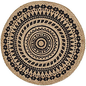 SAFAVIEH Natural Fiber Collection Area Rug - 4' Round, Black & Natural, Handmade Boho Mandala Braided Jute, Ideal for High Traffic Areas in Living Room, Bedroom (NF802K)