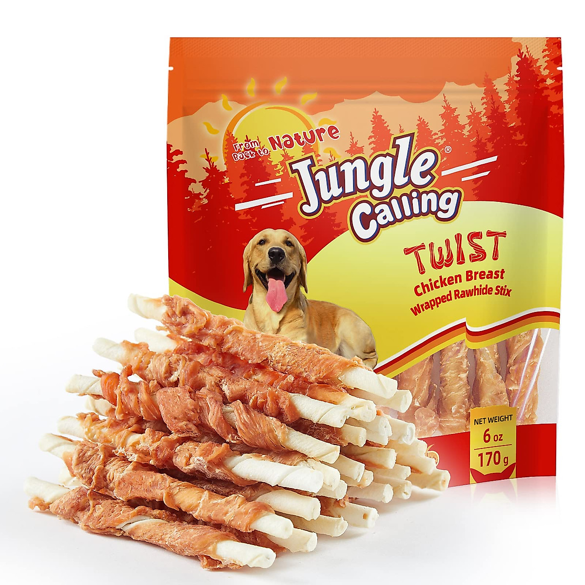 Jungle Calling Dog Treats, Chicken Wrapped Rawhide Sticks for Dogs, Delicious and Nutritious Training Reward Treats and Dog Chews Snacks, 6 oz