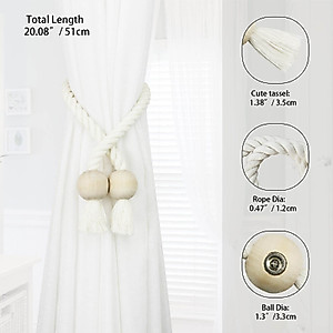 Nieffeiy 2 Pack Magnetic Curtain Tiebacks Cotton Hand Woven Tie Back Decorative Rope Holdbacks for Curtains Draperies No Tools Required, Cream