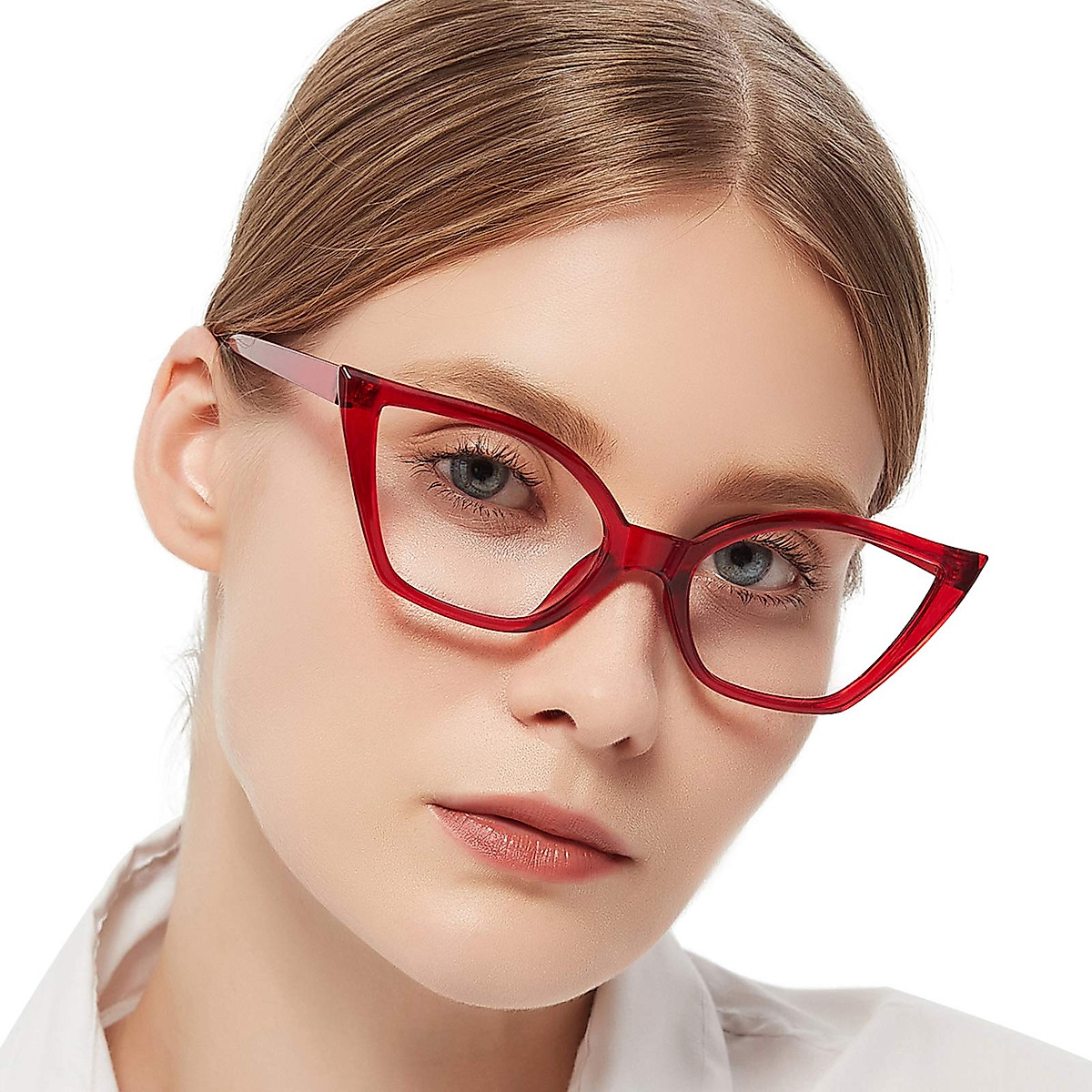 MARE AZZURO Cat Eye Reading Glasses Women Cute Readers 0 1.0 1.25 1.5 1.75 2.0 2.25 2.5 2.75 3.0 3.5 4.0 5.0 6.0 (Red, 200)