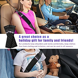 Ziciner 2PCS Leather Seat Belt Cover, Sparkling Rhinestone Seat Belt Covers for Women, Soft Harness Pads Strap Helps Protect Your Neck & Shoulder, Auto Interior Accessories for Adult Kid (Black)