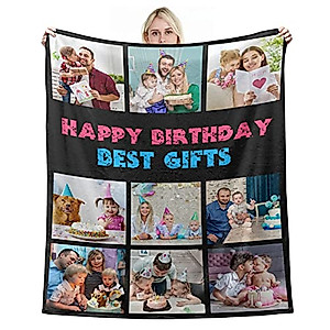 Custom Blanket with Photos Blankets 60'' x 80'' Personalized Picture Collage Name Text Bedding Blanket Birthday Christmas Halloween Valentines Gifts for Adults Kids Mom Family Couples Father