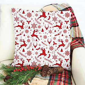 Whaline 12Pcs Christmas Cotton Fabric Bundles White Red Xmas Tree Snowflake Reindeer Printed Fat Quarters Holiday Sewing Fabrics for DIY Handmade Crafting, 18 x 22 Inch