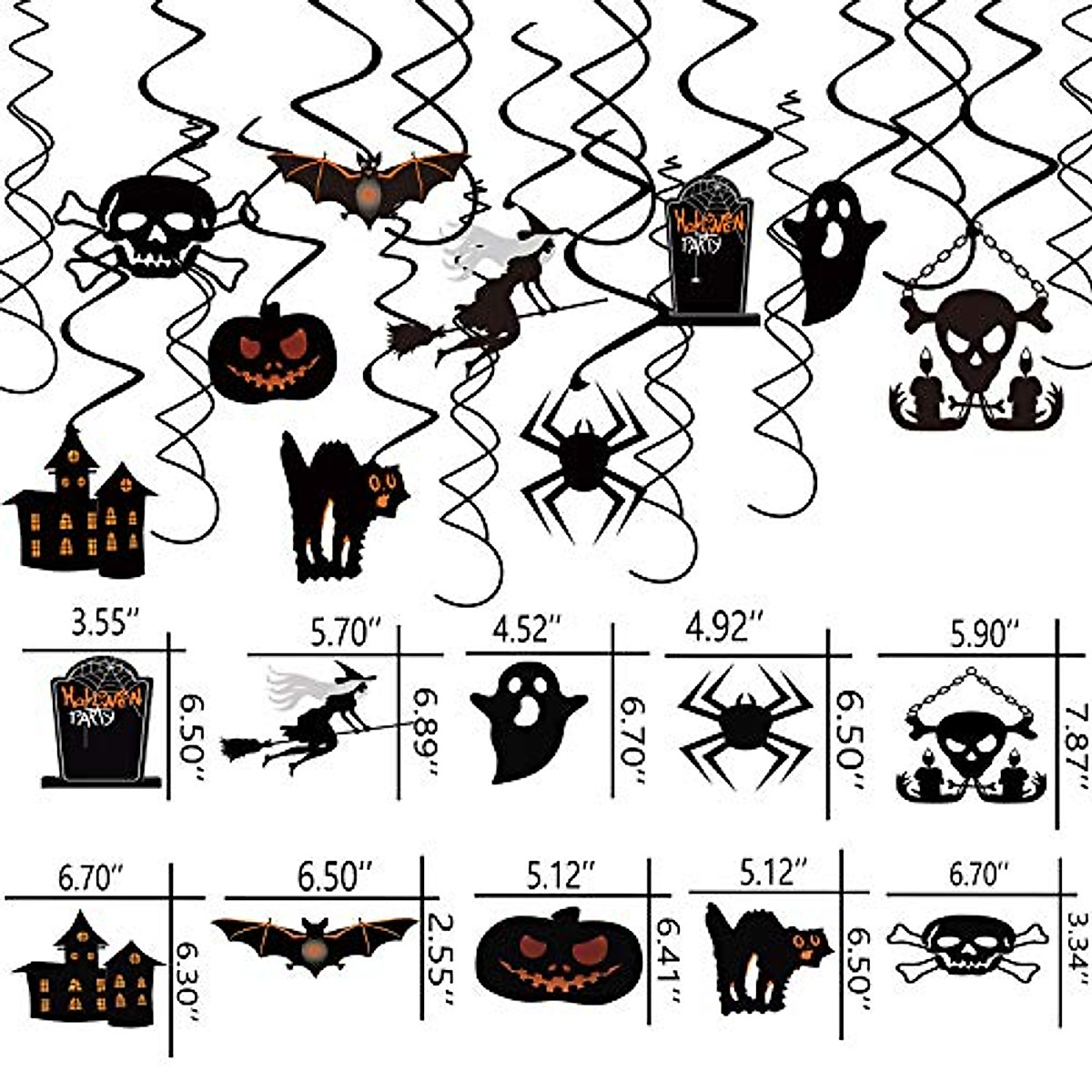 Doumeny Halloween Hanging Swirl Decorations Happy Halloween Banner Bunting Garland Flag Halloween Hanging Foil Swirls with Halloween Balloons for Halloween Party Decor Home Ceiling Doorway Decor