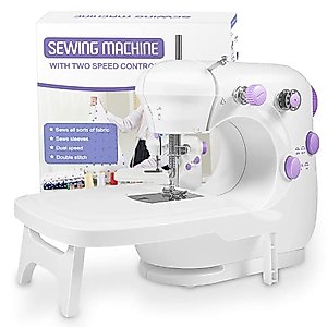 Sewing Machine, Portable Machine with Built-in Stitches, 2-Speed Mini Extension Table, Suitable for Beginners, Best Gift Kids Women Household Space Saver Safe Kit