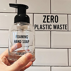 Splash | Glass Soap Dispenser with Foam Pump | Refillable Foaming Soap Dispenser for Bathroom Kitchen | 2 Pack 8 FL OZ (16oz Total) Clear Soap Dispenser | x6 Hand Soap Included