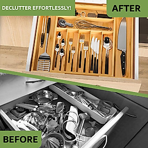 Nature Gear Kitchen Drawer Organizer - 9 Section Expandable Bamboo Storage for Flatware - Housewares - Bath & Vanity - Tool Utility Caddy Adjustable Tray