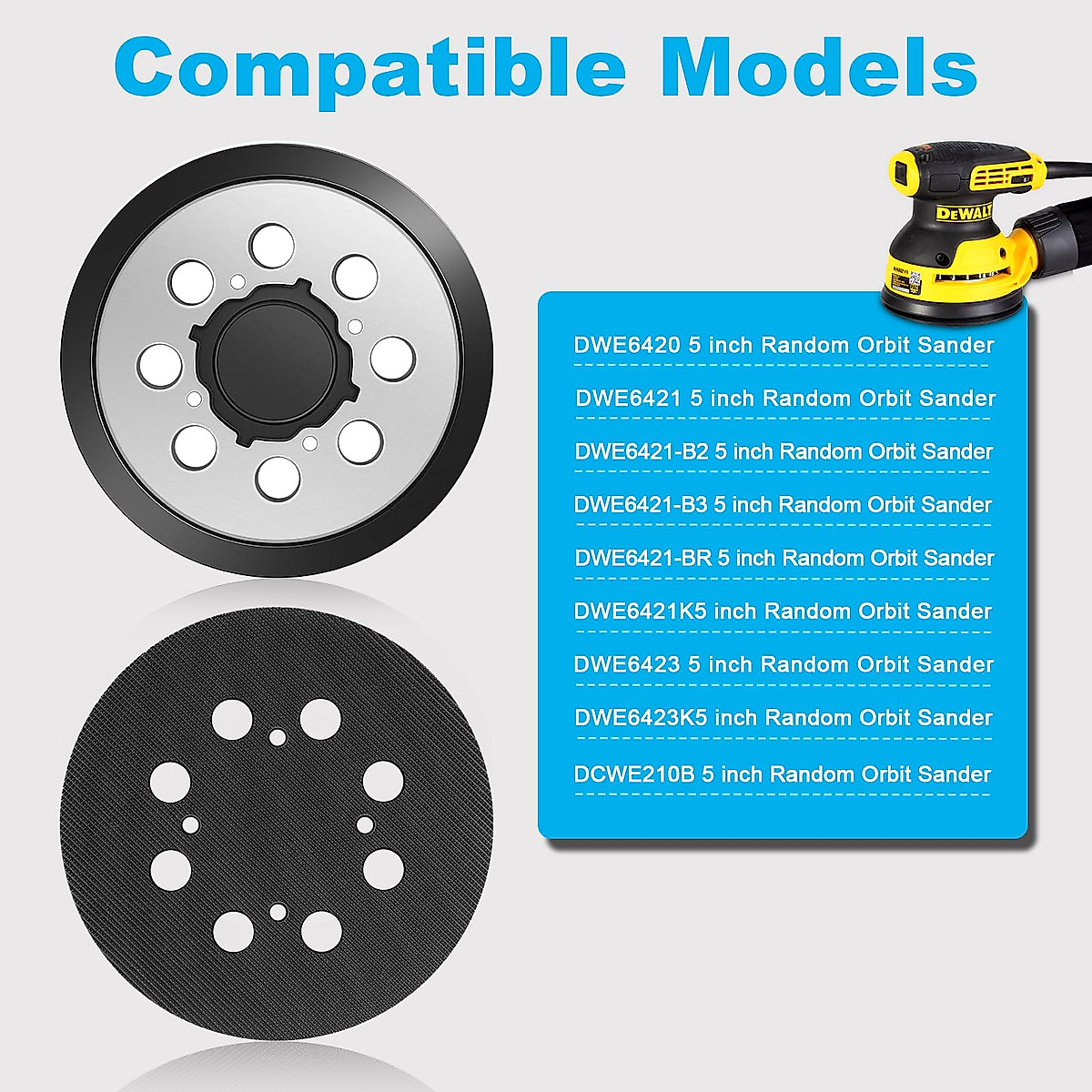 4pcs ATQYZLM Premium Metal Backed Orbital Sander Replacement Pad for DeWalt DWE6421 6421K DWE6423 6423K DCW210B，Upgrade 5 inch 8 Hole Hook Sander Pad for DeWalt DWE64233 N329079 and Easy to Install