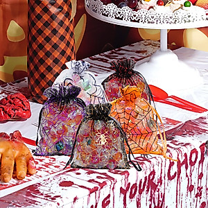 100PCS Halloween Organza Bags Gift Jewelry Candy Bags for Halloween Party Including 5 Patterns 4x4.8Inch