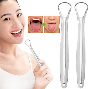 Xiahium 2 Pcs Tongue Scraper, 100% BPA Free Metal Tongue Cleaners, Reduce Bad Breath Fresher Breath Stainless Steel Tool