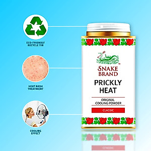 Snake Brand Prickly Heat Cooling Powder for Everyday Use - Anti-Chafing, Heat Rash Relief, Absorbs Sweat, Classic Original Scent (4.9 Oz / 140g)