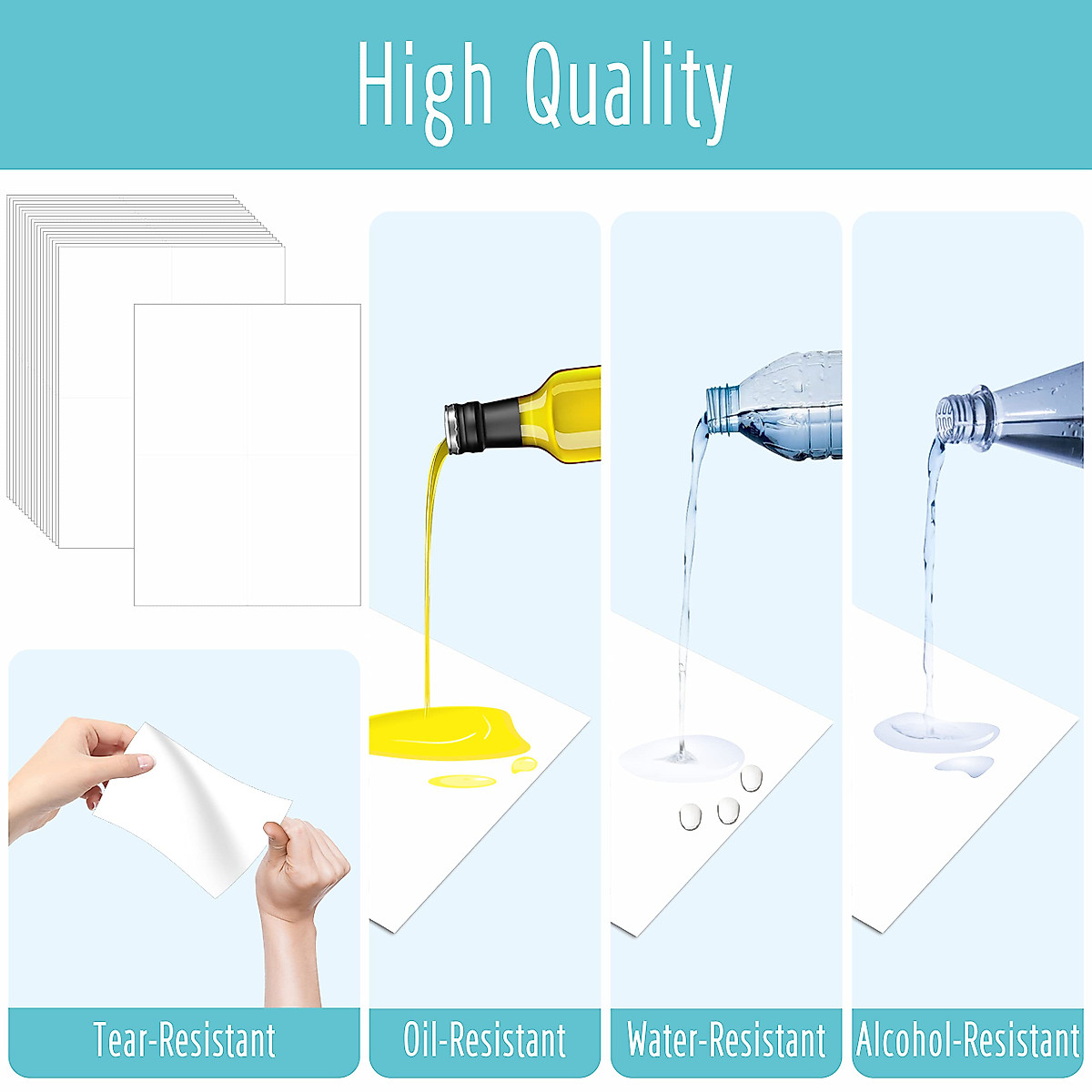 80 Large Size Removable Customizable Blank Labels, Water/Oil/Tear Resistant, No Residue for Home Organization Projects, Bins, Kitchen Storage Containers, Desk Items(6”x 4”)