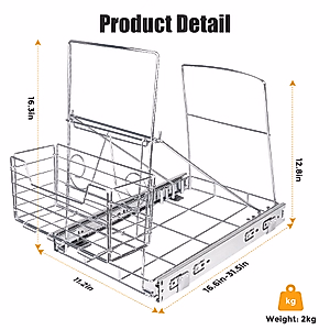 Under Cabinet Pull Out Trash Can Kit – Adjustable Shelf Removable Front Basket for Garbage Bag Storage, Under Sink Trash Can Pull Out for Kitchen Fits 7-12 Gallon Bins (Trash Can Not Included)
