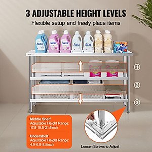 VEVOR Stainless Steel Food Prep Table, 14 x 60 x 34 Inch Commercial Kitchen Worktable, with 2 Adjustable Undershelf, Heavy Duty Prep Table Metal Work Table for BBQ, Kitchen, Home, and Garage