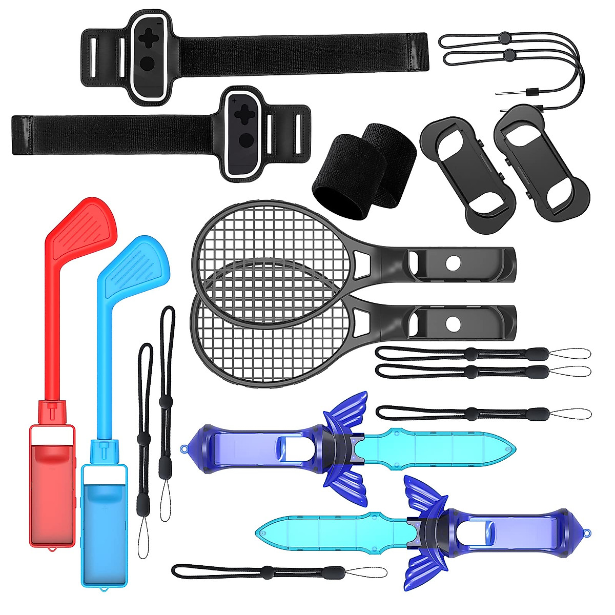 ZKKEIIE Switch Sports Games Accessories, 12 in 1 Accessories Bundle Pack include Swords, Golf Clubs, Tennis Rackets, Wrist Bands and Straps, Switch Accessories Kit Compatible with Switch/Switch OLED