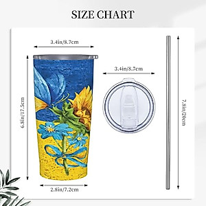 VKKOEWL sunflower Flag of Ukraine Ukrainian flag Stainless Steel Insulated Tumbler 20 Oz Travel Water Bottle Coffee Mug Drink Cup With Lid Straw