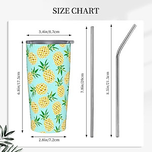 20oz Tumbler Luscious Pineapple Print Double Wall Vacuum Insulated Coffee Mug with Lid and Metal Straw Brush Reusable Stainless Steel Water Bottle Travel Cup Gifts for Car Ice Drinks Hot Beverage