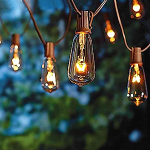 Abeja Outdoor String Lights 20Ft with 20 Vintage Bulbs(2 Spare) ST40 String Lights, Waterproof UL Listed for Patio Garden Backyard Party Decor, 7W, E12 Socket Base, Brown
