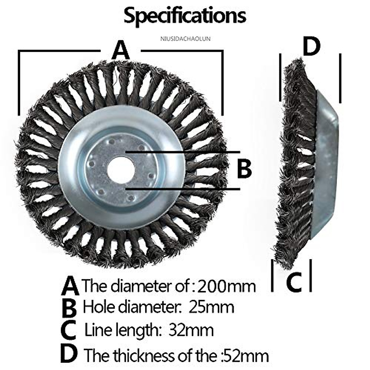 8 Inch Wire Wheel Brush Trimmer, Replacement Garden Grass Weed Lawn Mower Weeding Tray with 1 Inch (25mm) Hole for Rust Removal Paving Stone Pavement Joints or Driveway