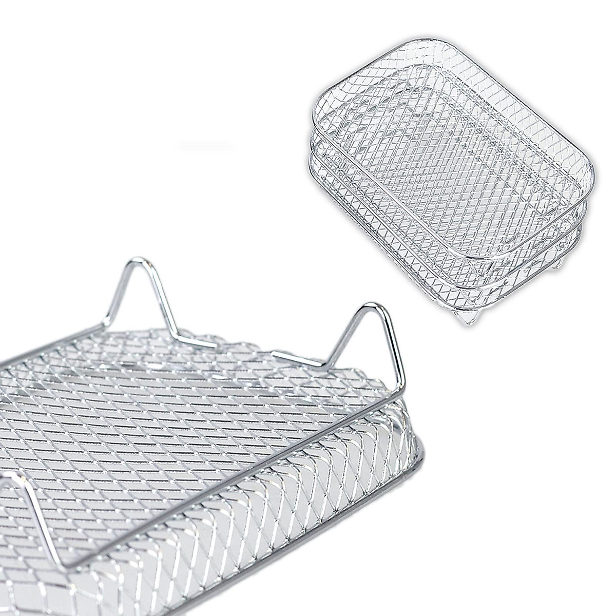 3Pcs Stackable Air Fryer Rack Compatible with Ninja Dual Air Fryer, Rectangle Stainless Steel Dehydrator Rack Compatible with Ninja Dual Air Fryer Accessories Double Air Fryer