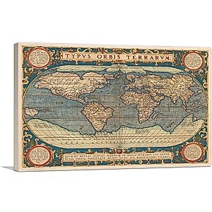 ARTCANVAS Typus Orbis Terrarum 1587 Canvas Art Print Stretched Framed Painting Picture Poster Giclee Wall Decor by Abraham Ortelius - 26" x 18" (0.75" Deep)