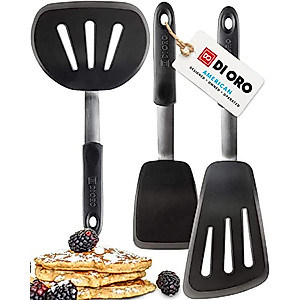DI ORO Silicone Turner Spatula Set - Kitchen Spatulas for Nonstick Cookware - Flexible & Thin Cooking Turners for Flipping Pancakes & Eggs - 600°F Heat-Resistant & BPA Free - Dishwasher Safe (Black)