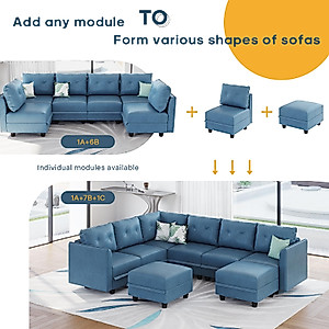 LLappuil Modular Sectional Sofa, Convertible U Shaped Couch with Storage, Faux Leather Fabric Waterproof Sectional Couch for Living Room, 86.2" Width, 5 Seat Modular Sofa, Navy Blue