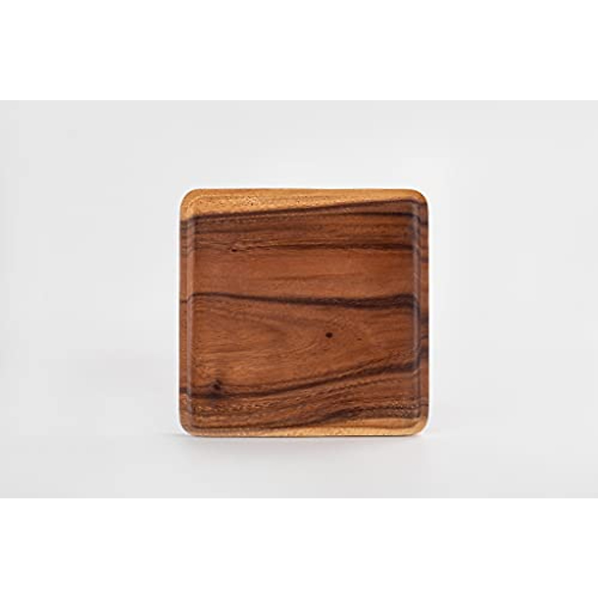 SiamMandalay Luxury Square Acacia Wood Nesting Plates/Trays/Charger (Set of 4): Wooden Serving Dishes for Platters & Desserts Kitchen Serveware or Dinner Party Gift