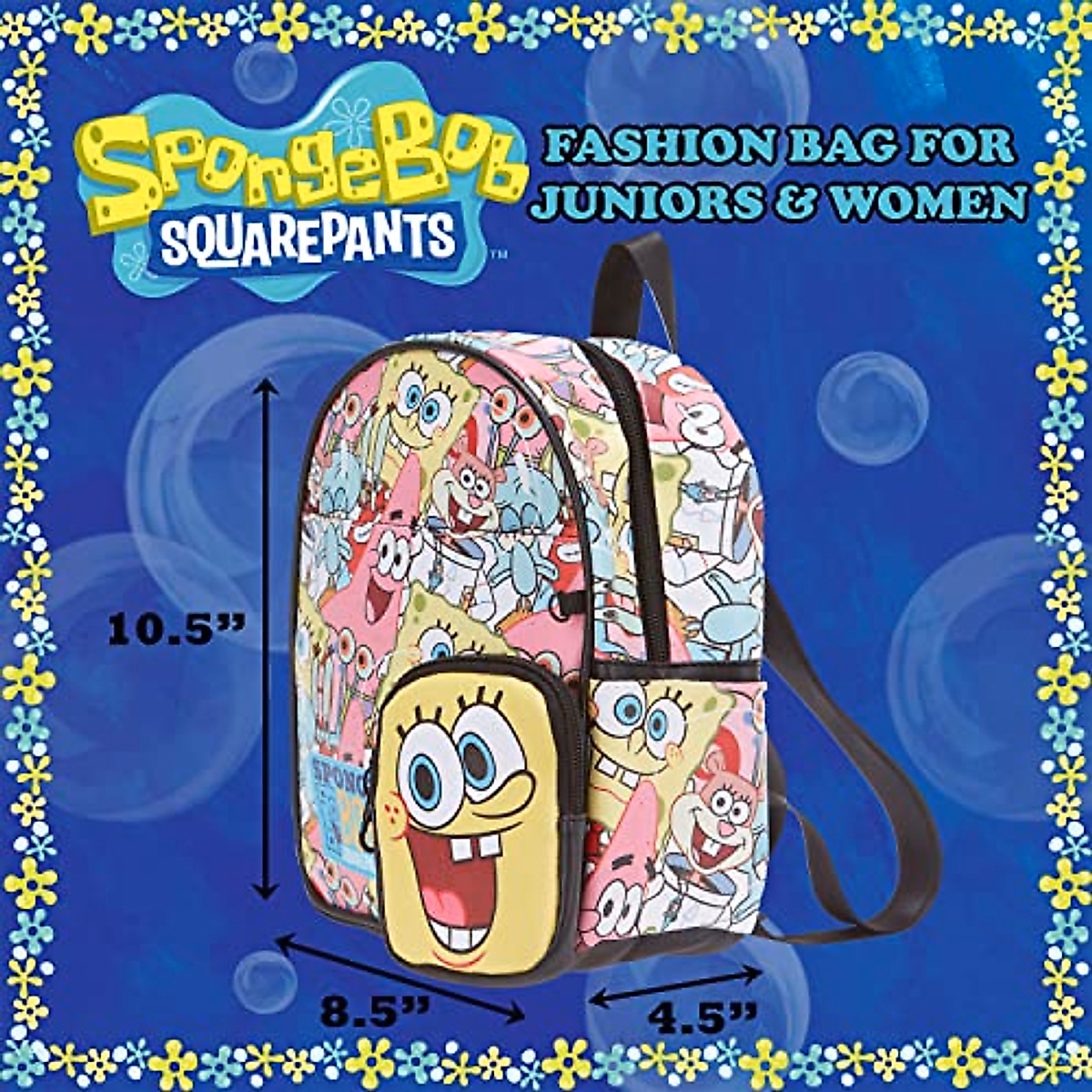 AI ACCESSORY INNOVATIONS Nickelodeon’s SpongeBob Square Pants All Over Print Faux Leather 10.5" White Women’s Mini Backpack Purse 2-Piece Set