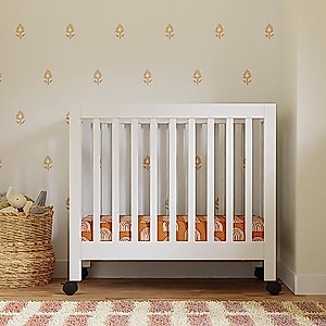 Babyletto Origami Mini Portable Crib Folding with Wheels in White, 2 Adjustable Mattress Positions, Greenguard Gold Certified