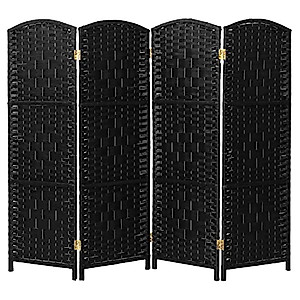 Red Lantern 4 ft. Short Diamond Weave Fiber Folding Screen - Black - 4 Panel