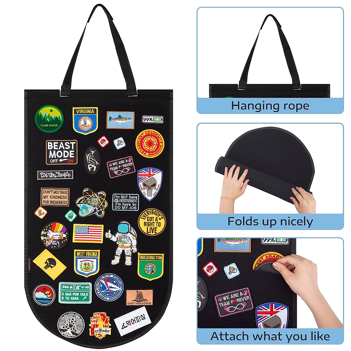 JOYMOMO Hanging Patch Display Panel Holder Foldable Patch Organizer for Military Army Combat Morale Uniform (Black)（Patch are Not Included）