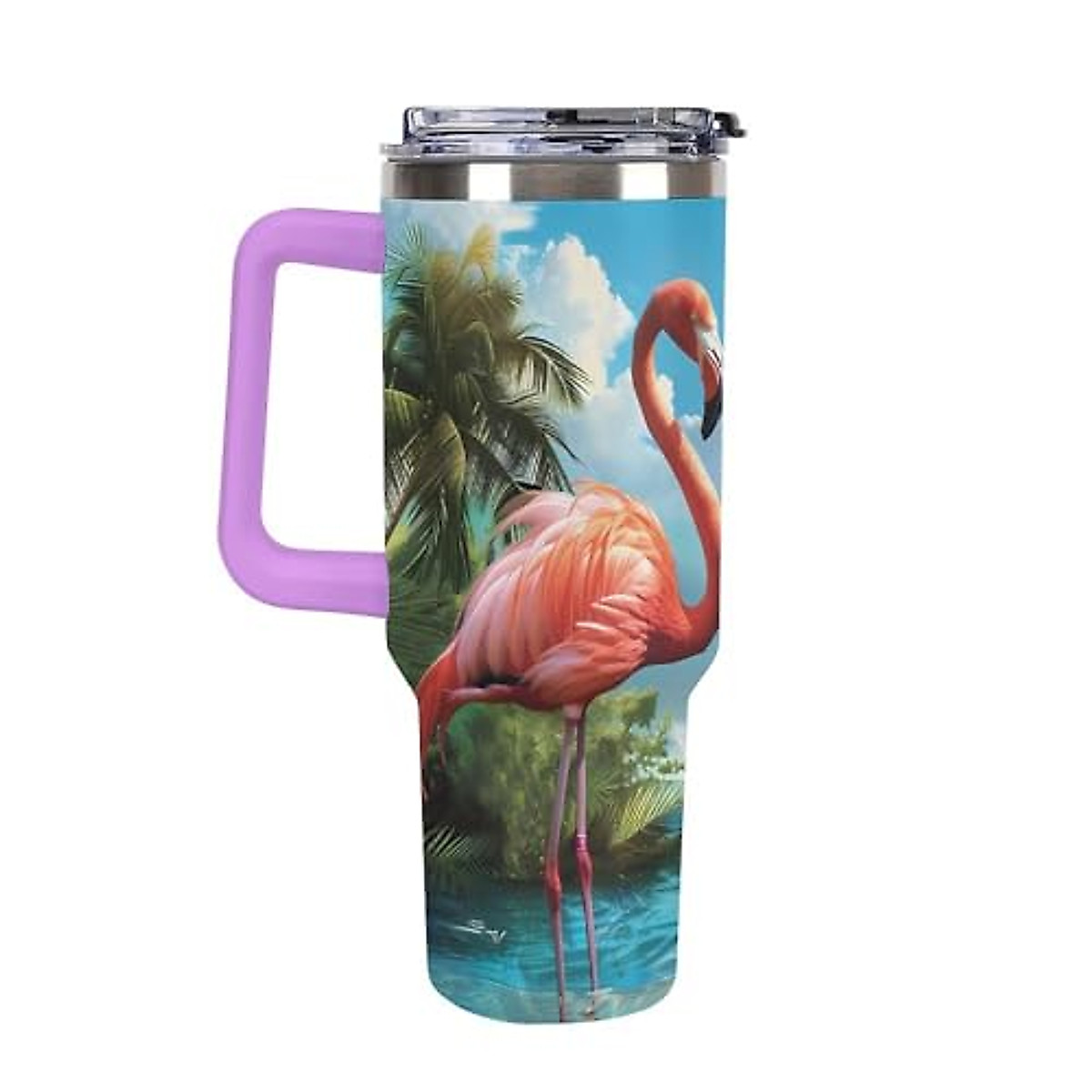 Tropical Flamingo Insulated Tumbler with Lid And Straw Stainless Steel Travel Coffee Mug 40oz Violet-style