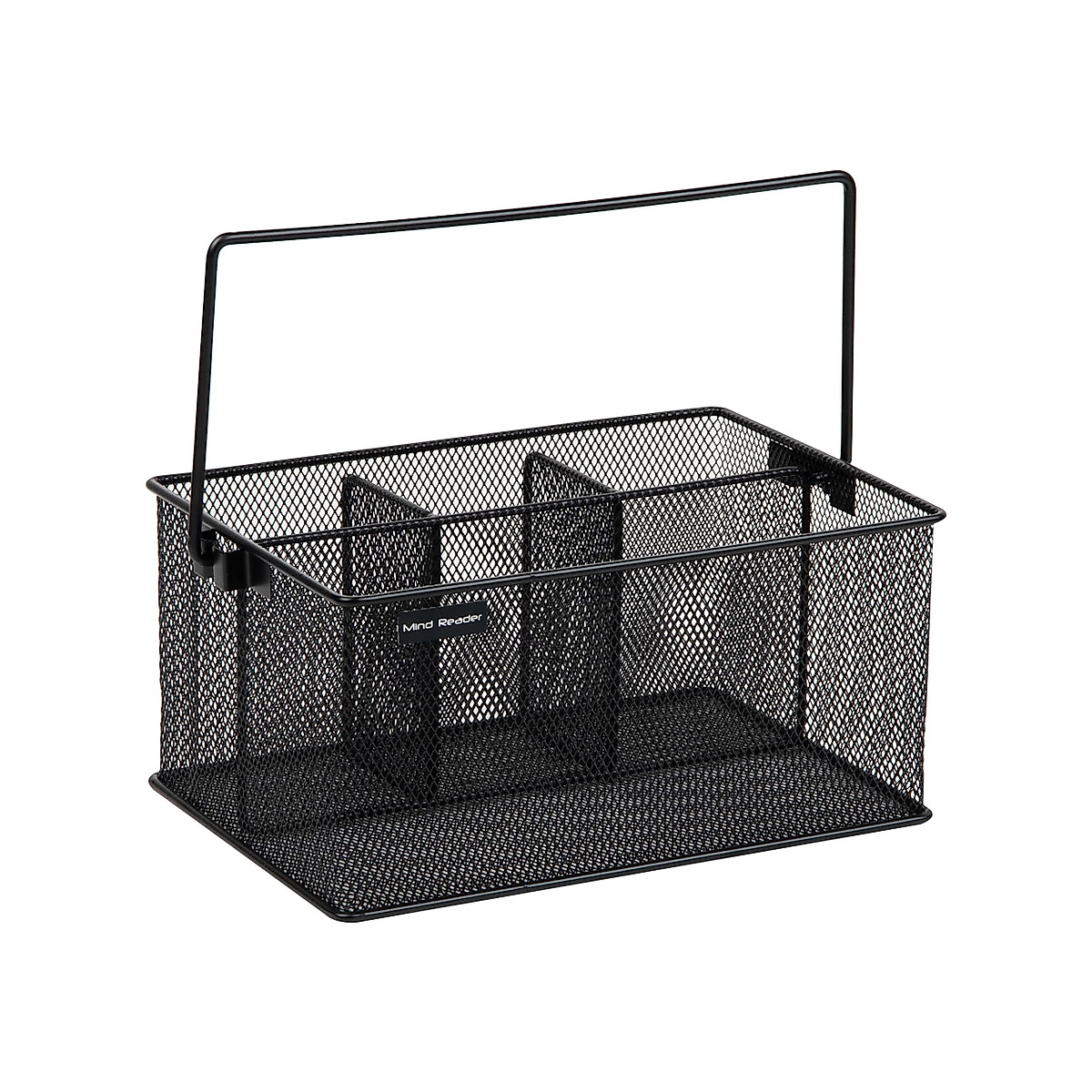 Mind Reader Storage Basket Organizer, Utensil Holder, Forks, Spoons, Knives, Napkins, Perfect for Desk Supplies, Pencil, Pens, Staples, Black, 4 Compartments