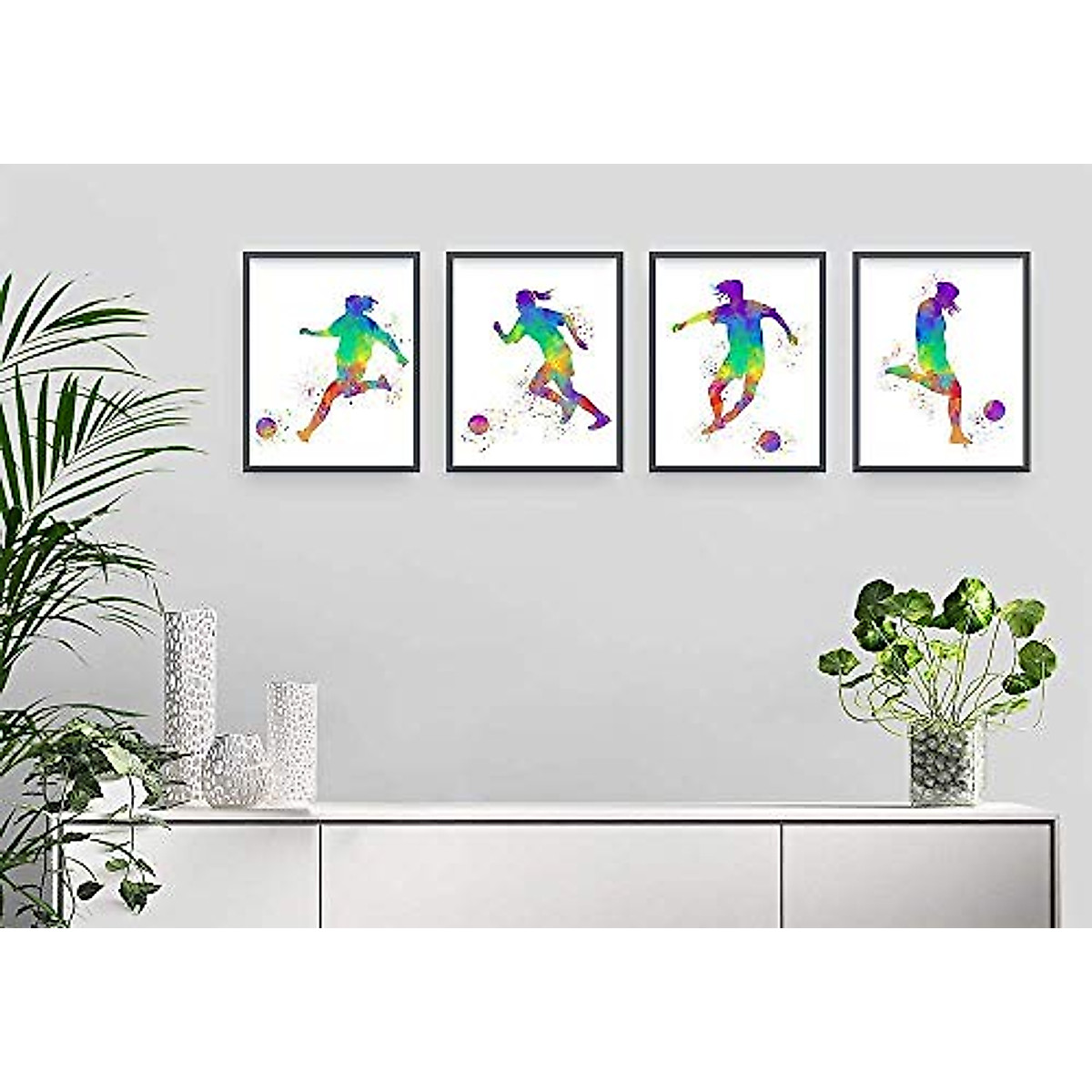 Female Soccer Player Sport Abstract Wall Art Print 8x10, Set of 4, Teen Girl Bedroom, Club Locker Room, Dorm Room Decor, Ideal for Football, Coach and Fan