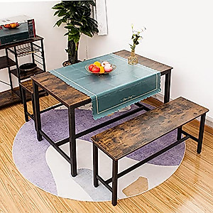 Coral Flower Dining Bench, Table Benches, Pair of 2, Industrial Style Indoor Benches for Kitchen, Dining Room, Living Room, Rustic Brown