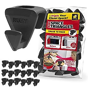 Original AS-SEEN-ON-TV Ruby Space Triangles, Ultra- Premium Hanger Hooks Triple Closet Space 18 PC Value Pack, Black